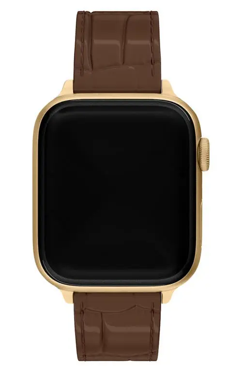Michele Croc Embossed Leather 20mm Watchband - Brown