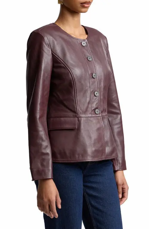 Bagatelle Peplum Leather Jacket - Rubbed Wineberry