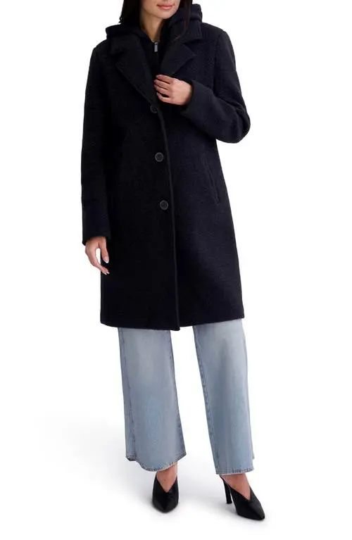 KENNETH COLE Textured Coat With Removable Hoodie Bib - Black