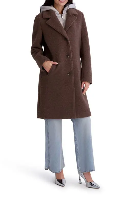 KENNETH COLE Textured Coat With Removable Hoodie Bib - Chocolate