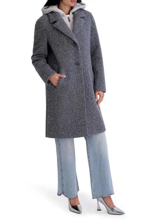 KENNETH COLE Textured Coat With Removable Hoodie Bib - Light Grey