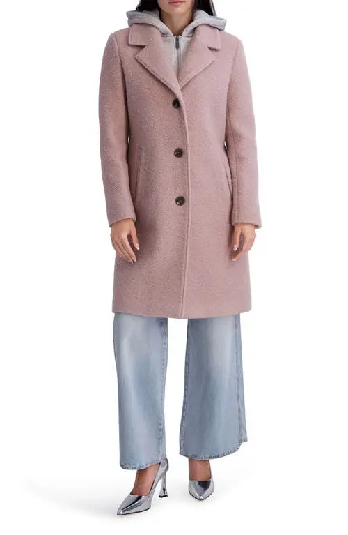 KENNETH COLE Textured Coat With Removable Hoodie Bib - Pink