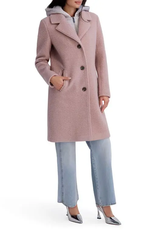 KENNETH COLE Textured Coat With Hooded Bib - Pink
