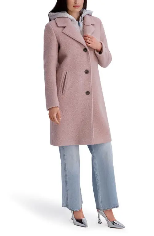 KENNETH COLE Textured Coat With Hooded Bib - Pink