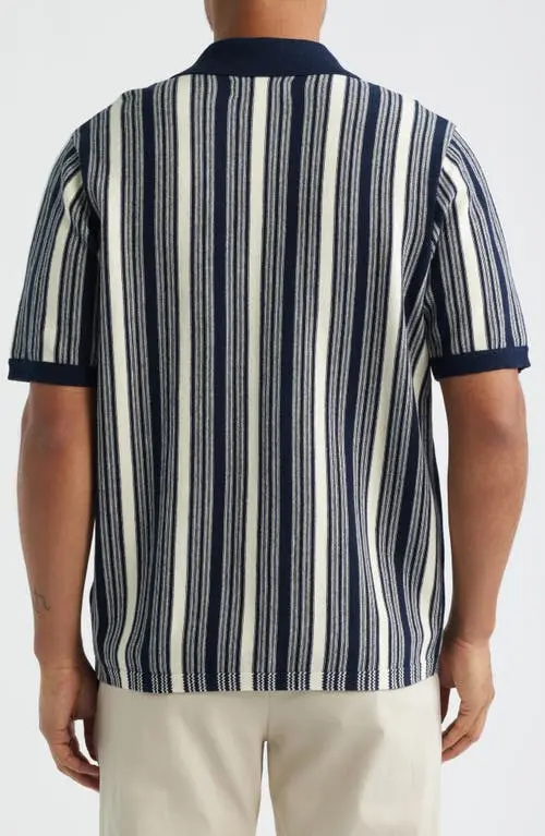 WAX LONDON Ivy Stripe Knit Camp Shirt - Navy/ecru
