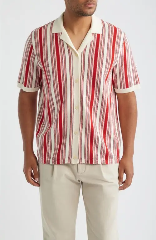 WAX LONDON Ivy Stripe Knit Camp Shirt - Rust/ecru