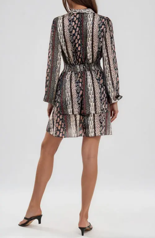SOCIALITE Belted Tiered Long Sleeve Satin Dress