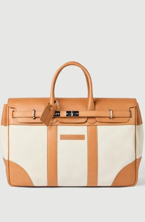 Brunello Cucinelli Grained Calfskin And Cowhide Country Bag - Ivory