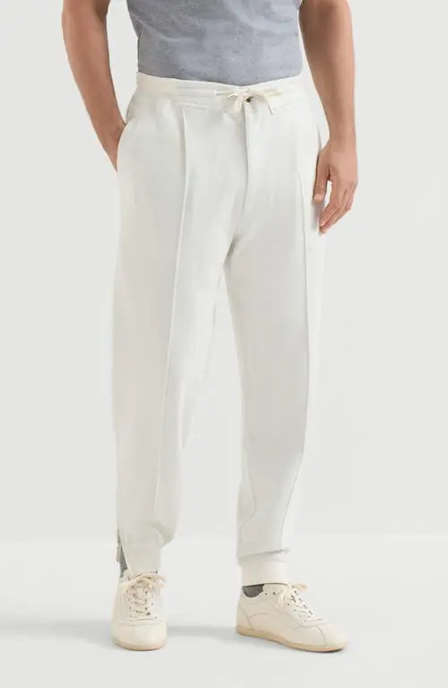 Brunello Cucinelli Cashmere And Cotton French Terry Double Cloth Trousers With Crête Detail And Elasticated Zipper Cuffs - Off-white