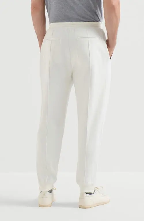 Brunello Cucinelli Cashmere And Cotton French Terry Double Cloth Trousers With Crête Detail And Elasticated Zipper Cuffs - Off-white