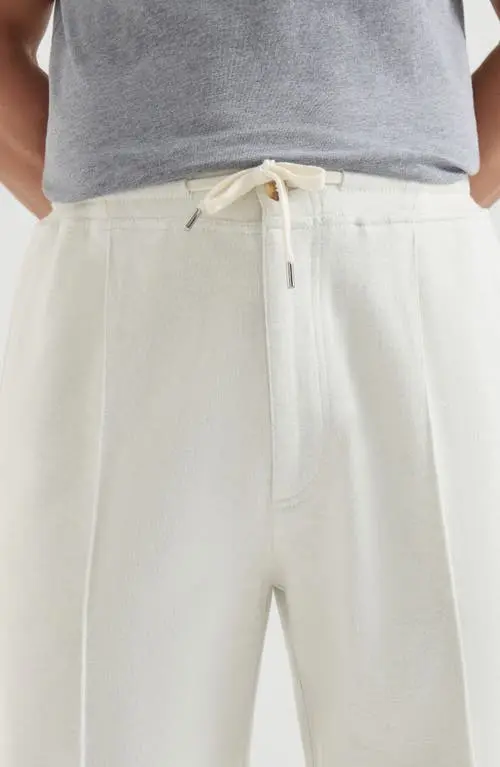 Brunello Cucinelli Cashmere And Cotton French Terry Double Cloth Trousers With Crête Detail And Elasticated Zipper Cuffs - Off-white