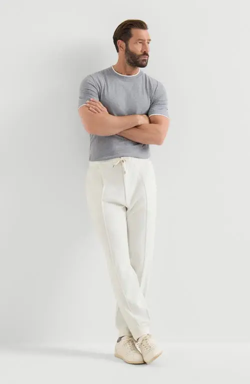 Brunello Cucinelli Cashmere And Cotton French Terry Double Cloth Trousers With Crête Detail And Elasticated Zipper Cuffs - Off-white