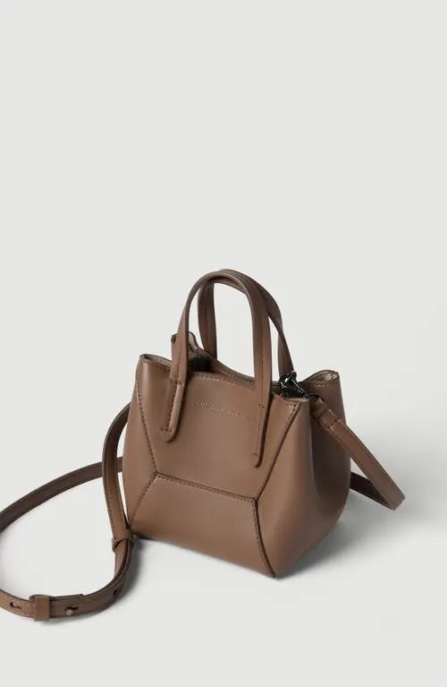 Brunello Cucinelli Calfskin Bc Duo Mini Bag With Monili - Espresso