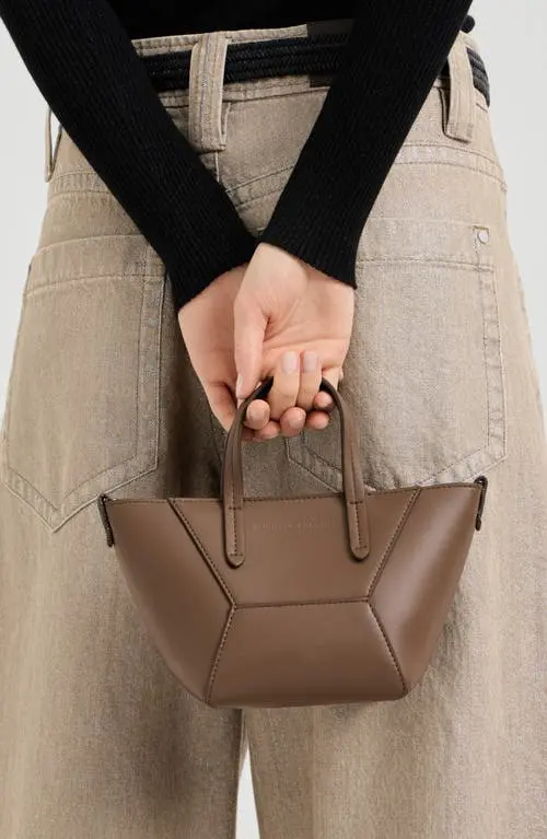 Brunello Cucinelli Calfskin Bc Duo Mini Bag With Monili - Espresso