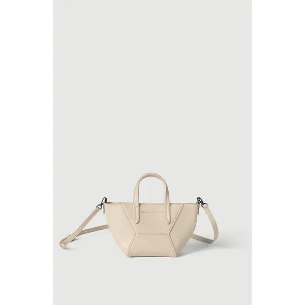 Brunello Cucinelli Bc Duo Mini Bag In Calfskin With Monili - Ivory