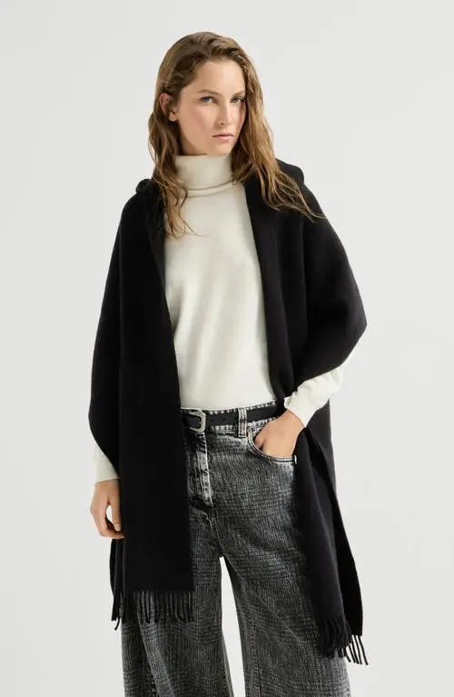 Brunello Cucinelli Hooded Wool And Cashmere Knit Scarf - Black