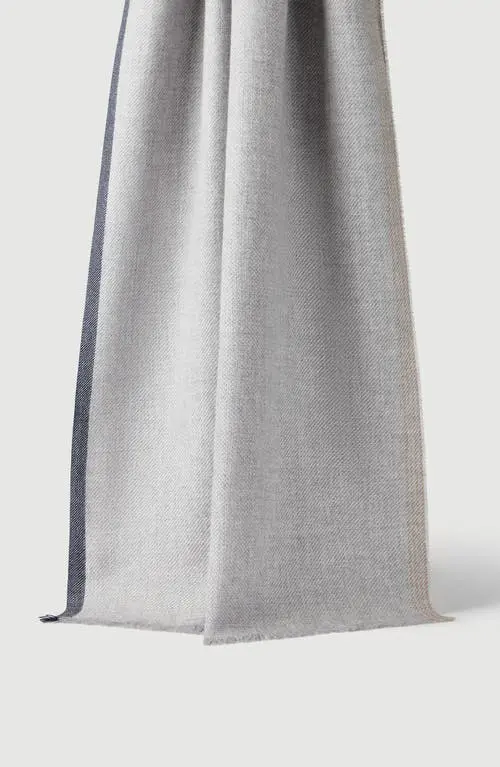 Brunello Cucinelli Wool And Cashmere Diagonal Scarf With Striped Edge - Pearl Grey