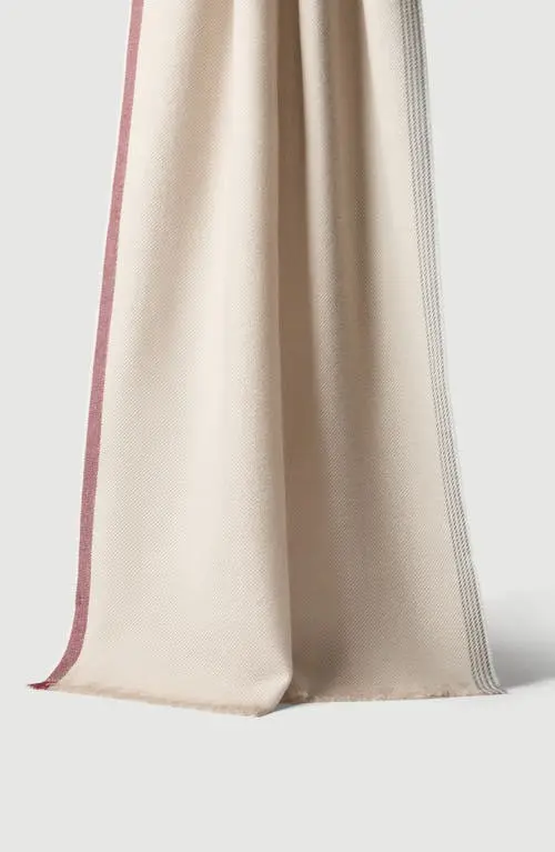 Brunello Cucinelli Wool And Cashmere Diagonal Scarf With Striped Edge - Sand