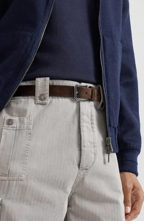 Brunello Cucinelli Reversed Leather Belt With Square Buckle And Tip - Rust Brown
