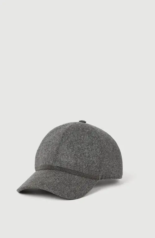 Brunello Cucinelli Virgin Wool And Cashmere Flannel Baseball Cap With Shiny Band - Dark Grey