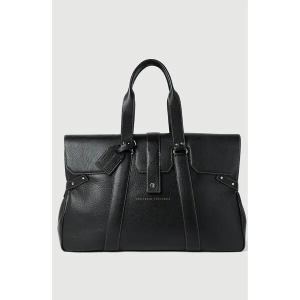 Brunello Cucinelli Grained Calfskin Country Weekender Bag - Black