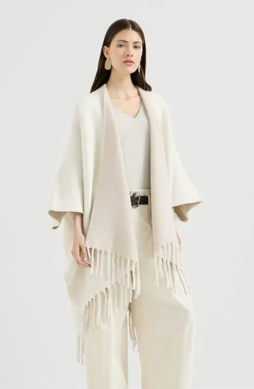 Brunello Cucinelli Wool And Cashmere Double Knit Reversible Poncho - Panama