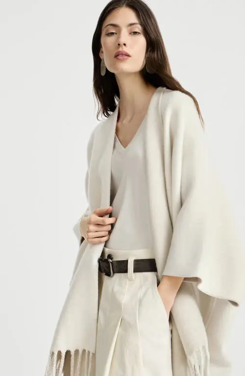 Brunello Cucinelli Wool And Cashmere Double Knit Reversible Poncho