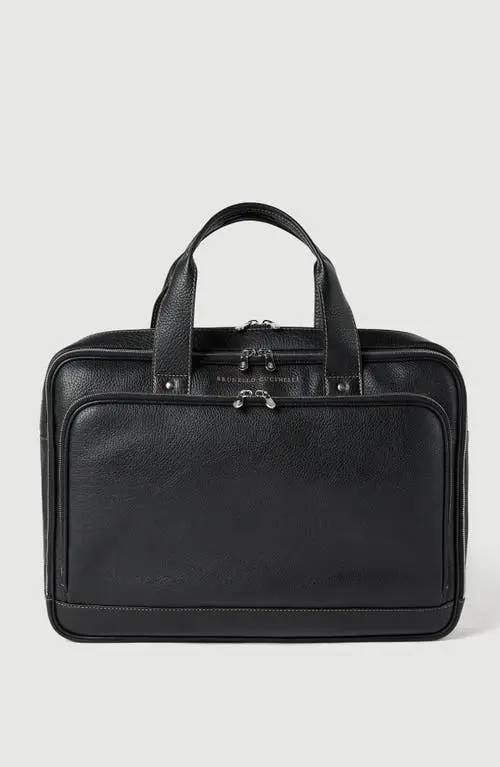Brunello Cucinelli Grained Calfskin Briefcase With Zipper