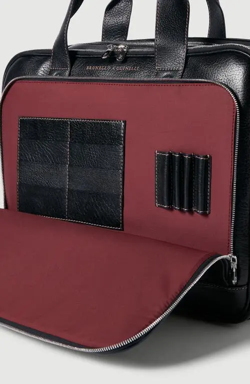 Brunello Cucinelli Grained Calfskin Briefcase With Zipper