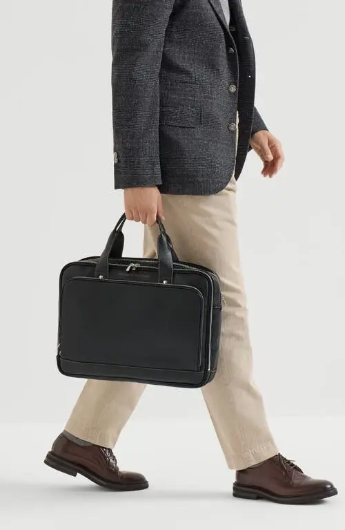 Brunello Cucinelli Grained Calfskin Briefcase With Zipper