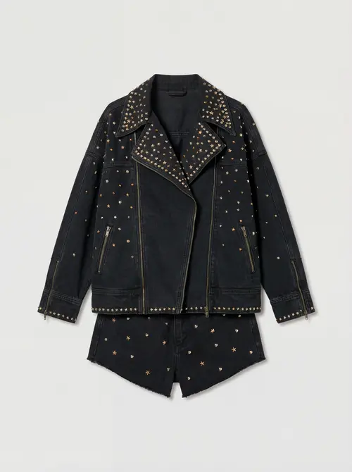 Nasty Gal Studded Denim Biker Jacket