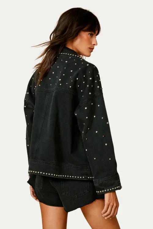 Nasty Gal Studded Denim Biker Jacket