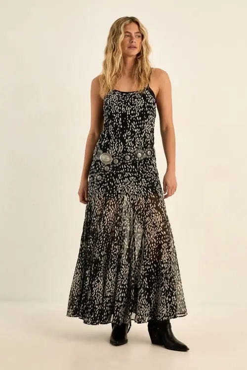Nasty Gal Strappy Maxi Dress With Godet Hem And Spot Print