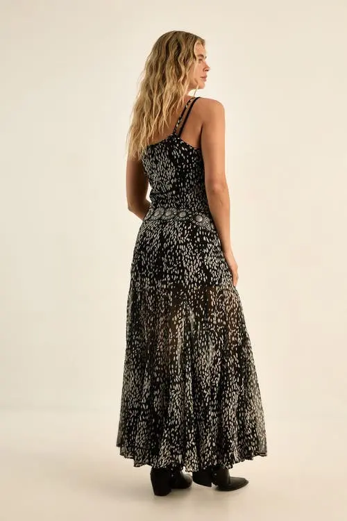 Nasty Gal Strappy Maxi Dress With Godet Hem And Spot Print