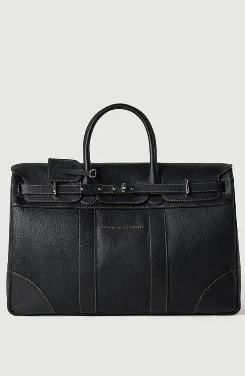 Brunello Cucinelli Grained Calfskin Country Bag - Black