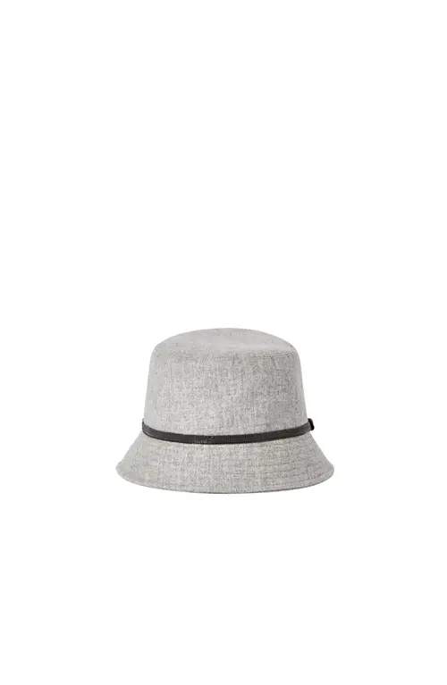 Brunello Cucinelli Virgin Wool And Cashmere Flannel Bucket Hat With Shiny Band - Light Grey