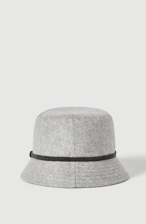 Brunello Cucinelli Virgin Wool And Cashmere Flannel Bucket Hat With Shiny Band - Light Grey