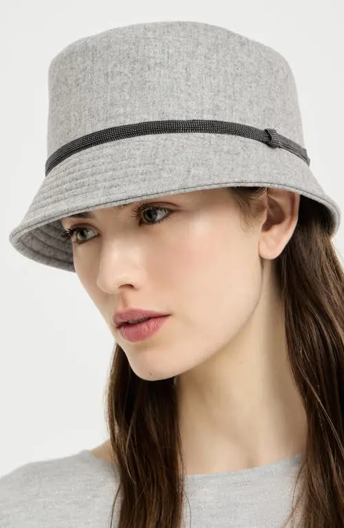 Brunello Cucinelli Virgin Wool And Cashmere Flannel Bucket Hat With Shiny Band - Light Grey