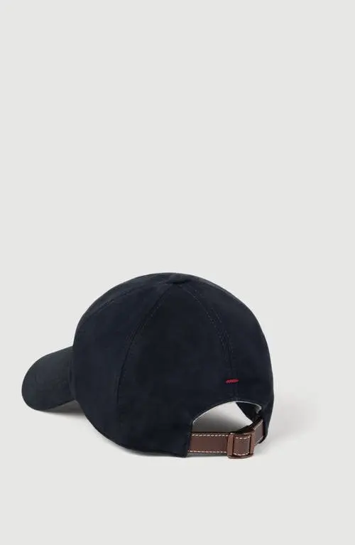 Brunello Cucinelli Suede Baseball Cap With Embroidered Logo - Navy Blue