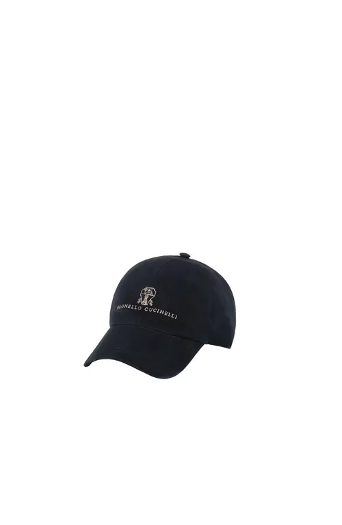 Brunello Cucinelli Embroidered Logo Suede Baseball Cap - Navy Blue