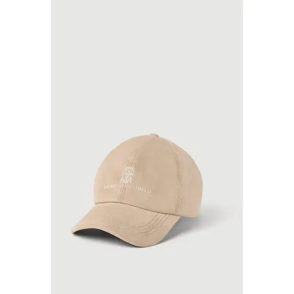 Brunello Cucinelli Suede Baseball Cap With Embroidered Logo - Tobacco