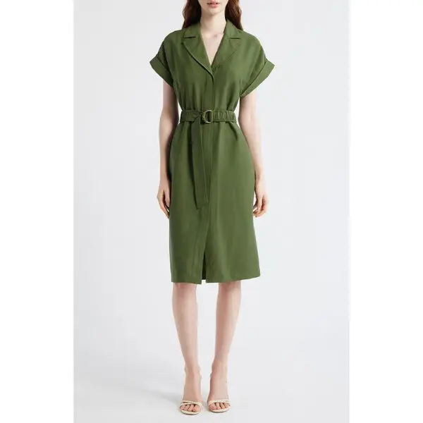 Vince Camuto Belted Woven Midi Shirtdress - Olive