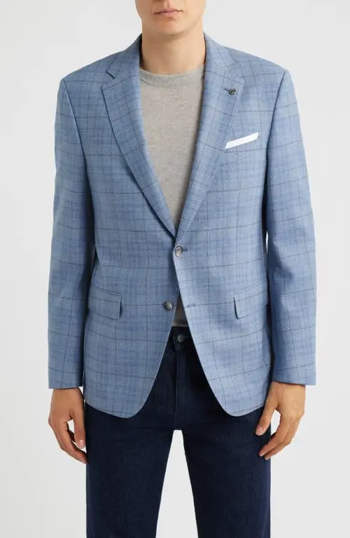 BOSS Hutson Slim Fit Plaid Wool Blend Sport Coat - Blue