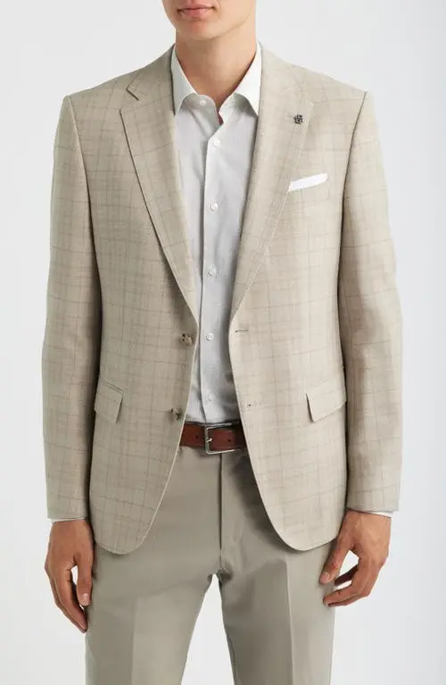 BOSS Hutson Slim Fit Plaid Wool Blend Sport Coat - Light Tan