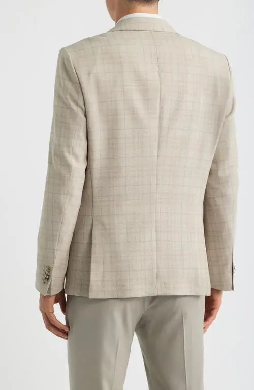 BOSS Hutson Slim Fit Plaid Wool Blend Sport Coat - Light Tan