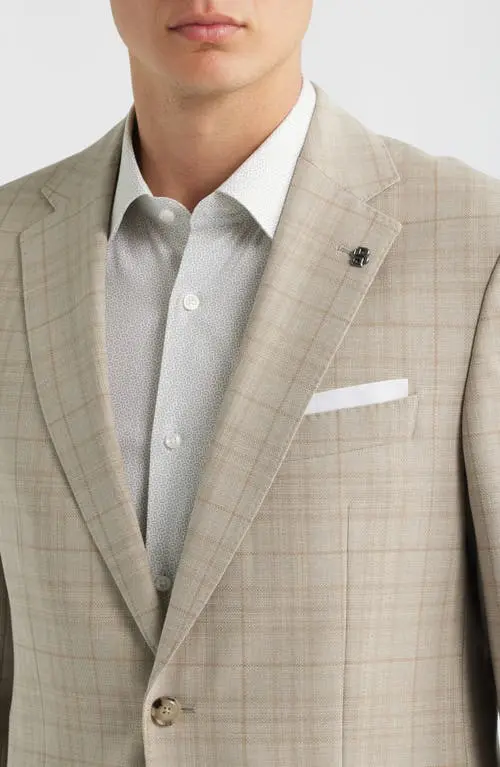 BOSS Hutson Slim Fit Plaid Wool Blend Sport Coat - Light Tan