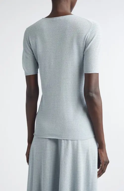 Lafayette 148 New York Textured Stitch Short Sleeve Sweater