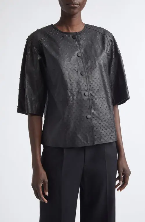 Lafayette 148 New York Laser Cut Leather Jacket - Black