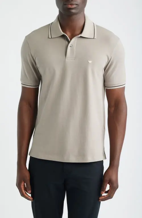 Emporio Armani Tipped Cotton Polo Shirt - Beige Multi