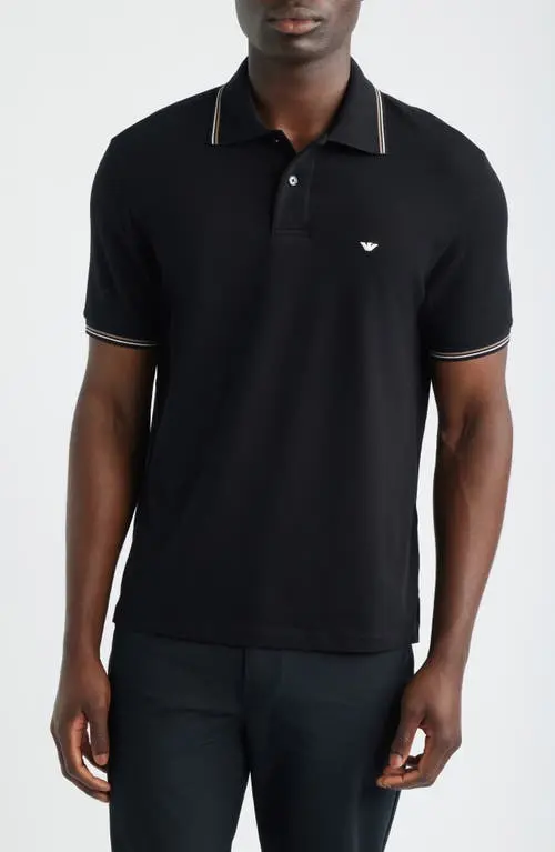 Emporio Armani Tipped Cotton Polo Shirt - Solid Black